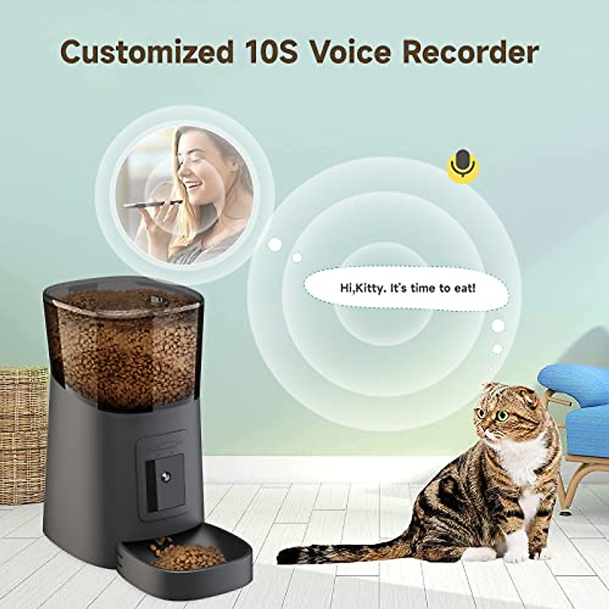 Onliciple Smart Pet Feeder with Camera, 6L WiFi Automatic Cat Feeder Food Dispenser with Camera & Timer, 1080P HD Video with Night Vision, 2-Way Audio, Low Food Alarm, Up to 12 Meals Per Day