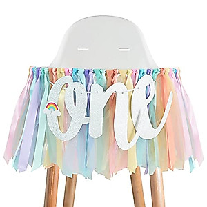 BEISHIDA 1st Birthday High Chair Banner Multicolor Rainbow Theme First Birthday Banner for One Birthday Highchair Garland Baby Shower Photo Booth Props Party Decorations(Dark Rainbow Highchair Banner)