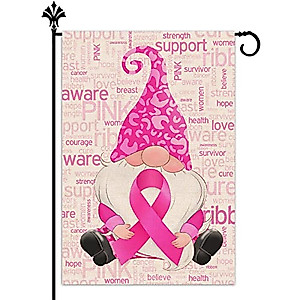 Vohado Breast Cancer Awareness Garden Flag Faith Love Hope Pink Ribbon Decoration Double Sized Yard Outdoor Decor