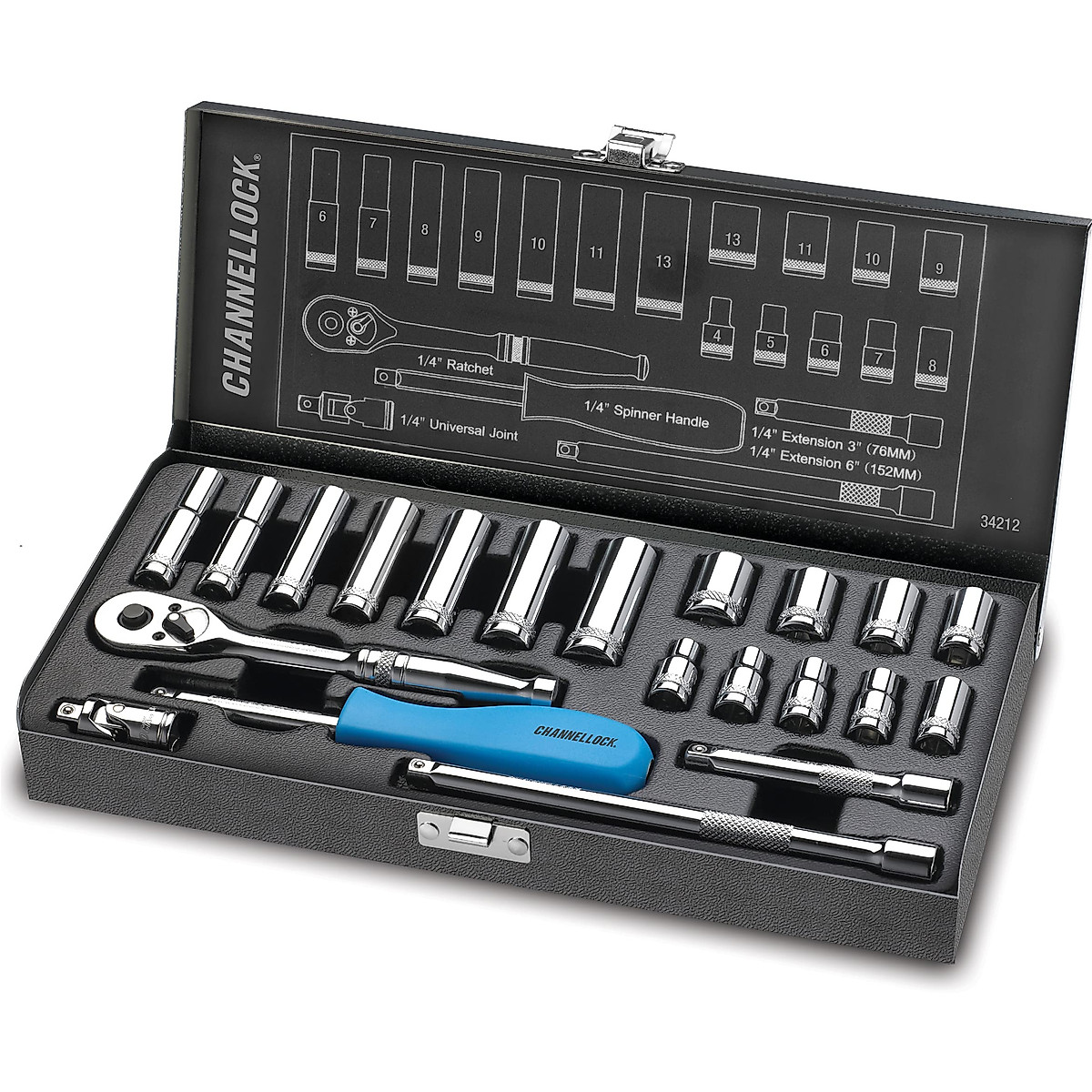 Channellock 34212 1/4" Drive Metric Socket set, 21 Piece