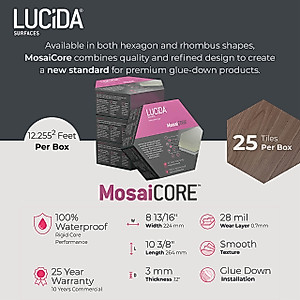 Lucida Surfaces Luxury Vinyl Floor Tiles | Glue Down Adhesive Flooring | Marble Look Hexagon Shaped Tile | MosaiCore | Single Sample Tile
