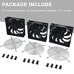 3-Pack 120mm 12V DC High Airflow Computer PC Case Fan 120x120x25mm Triple 3Pin 4.72inch Dual Ball Bearing Brushless Exhaust Cooling Fan for Mining Rig Frame Rack Air Miner PSU with Metal Guard 3000RPM