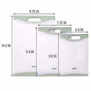 Goodful Cutting Board (3 Piece Set)- Non-Slip Edges, Easy Grip Handles, Made without BPA, Non-Porous, Dishwasher Safe, Multiple Sizes, Sage