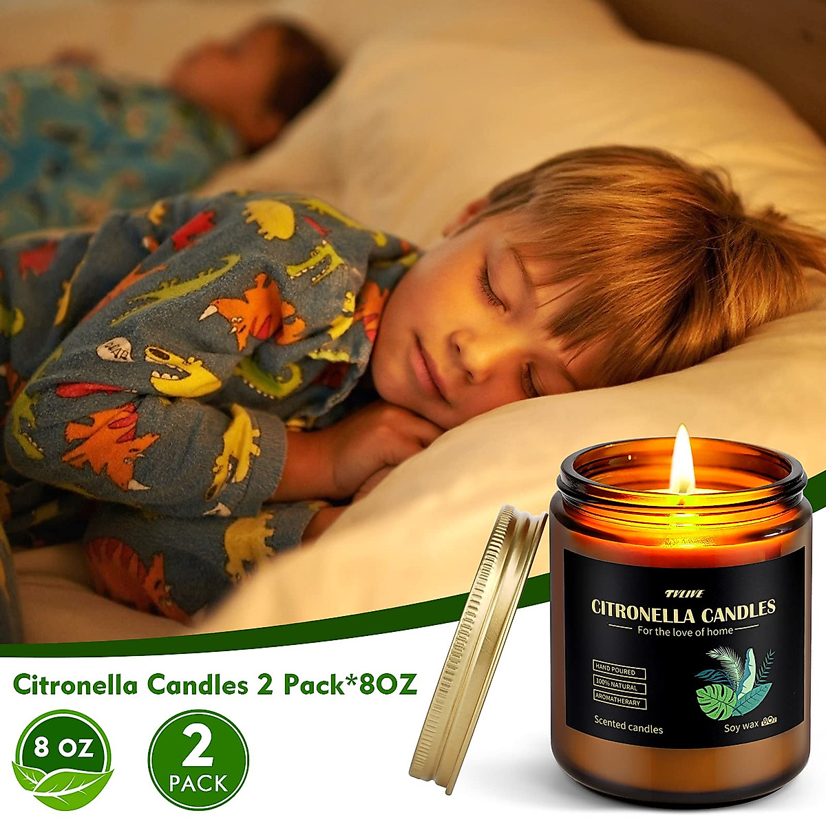 Citronella Candles Outdoor Indoor, Large Scented Jar Candles Gift Set up to 120 Hours Burning, Soy Wax Candles, Candles Gifts for Women, Garden, Patio, 2x8 Oz