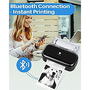 Phomemo M03 Pocket Printer- Portable Printer Photo Printer with 3 Roll 3 Inch Black on White, 77mm x 3.5m, 3 Inch X 11.5 ft, Compatible with iOS + Android for Photos, Journalist, Work, Plan-Black