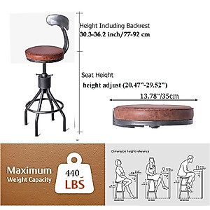 BOKKOLIK Set of 2 Bar Stools Industrial Style Kitchen Counter Island Stool Dining Chiar with Backrest Rustic Guest Chair Swivel PU Seat 23-33inch Height Adjustable