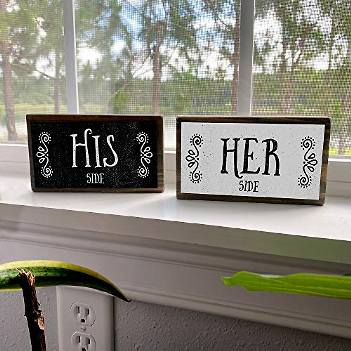ANVEVO His Side, Her Side - Two 6" Handmade Rustic Couple Metal Wood Signs – Cute Rustic Wall Decor Art - Farmhouse Decorations – Couple Bathroom Signs
