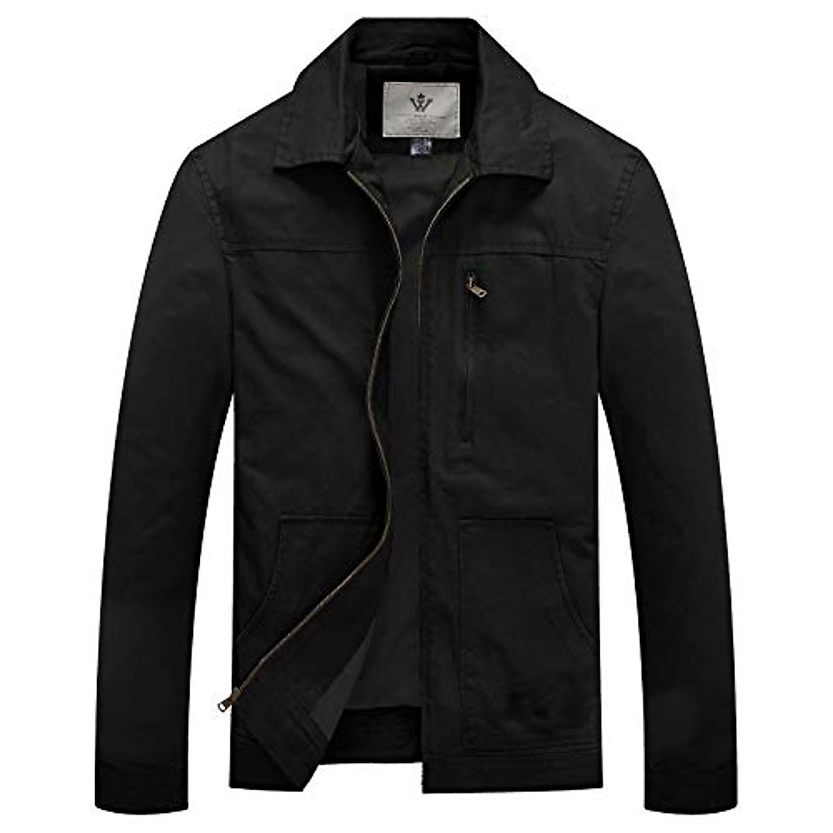 WenVen Men's Casual Canvas Cotton Lightweight Military Jacket (Black,M)