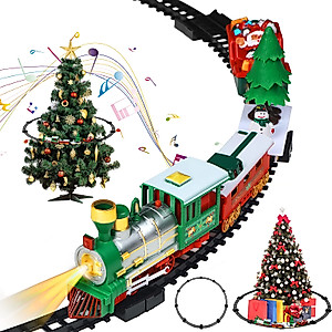 Christmas Electric Train Set Around The Christmas Tree, Train Toy Set with Track Locomotive Santa Claus Snowman Xmas Tree Music and Lights Christmas New Year Gifts for Boys Girls (Cute Style)