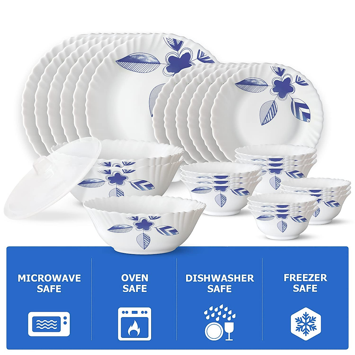 Borosil Gourmet Dinnerware Set For 6, 35 Pieces, White Dinner Plates and Bowls Sets, Chip Resistant Tempered Opal Glass, Stain Resistant, Dishwasher & Microwave Safe Dinner Set For Gifting, Serves 6