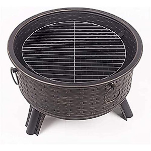 LEAYAN Garden Fire Pit Grill Bowl Grill Barbecue Rack Outdoor Fire Pit, Wood Burning Fire Pit with Spark Screen, Steel Fire Pit, Fire Pits for Outside, Bonfire, Party, BBQ, Patio & Garden, Black