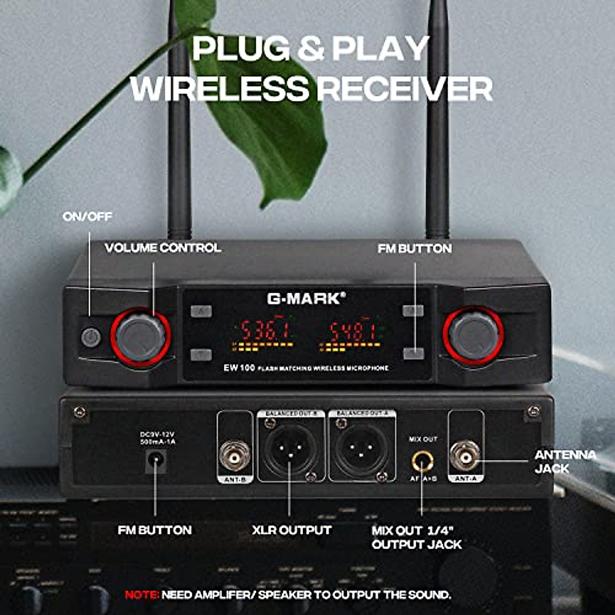 G-MARK Wireless Microphone, Dual Professional UHF Cordless Dynamic Mic Handheld Microphone System for Home Karaoke, Meeting, Party, Church, DJ, Wedding, Home KTV Set, 200ft(EW100)