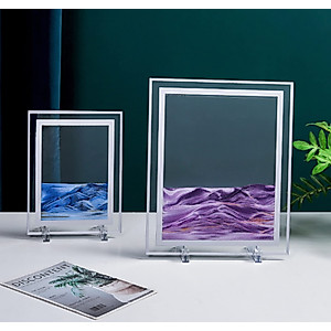 TONGMAN 7" Moving Sand Picture,Square Glass Sand Painting 3D Sea Sand Landscape Flowing Sand Frame,Home Office Work Decoration Desktop Art Toy Decorative Gift (Purple)