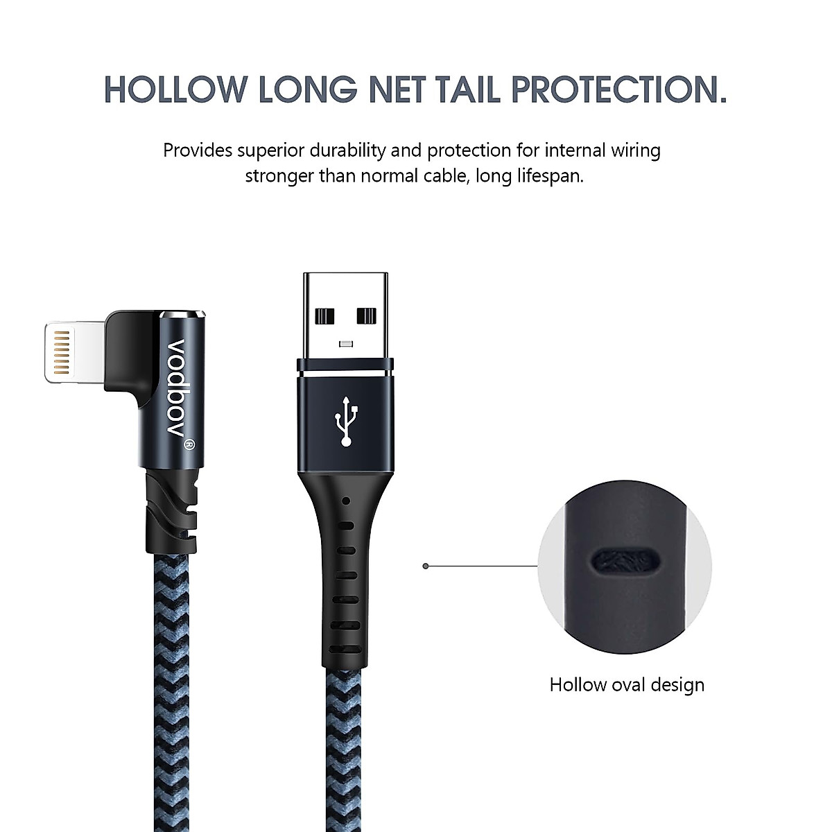 VODBOV iPhone Charger Lightning Cord 3Pack 1FT 3FT 6FT Right Angle MFi Certified Cable Braided USB Charging Wire High Speed Black