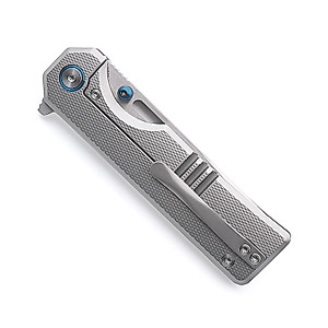 Ameight Knives Glear II Flipper Folding Knife 3.45" M390 Hand Hollow Ground Rubbed Satin Blade Sandblasting Titanium Handle Camping Hiking Pocket Knife AM8-007GYII