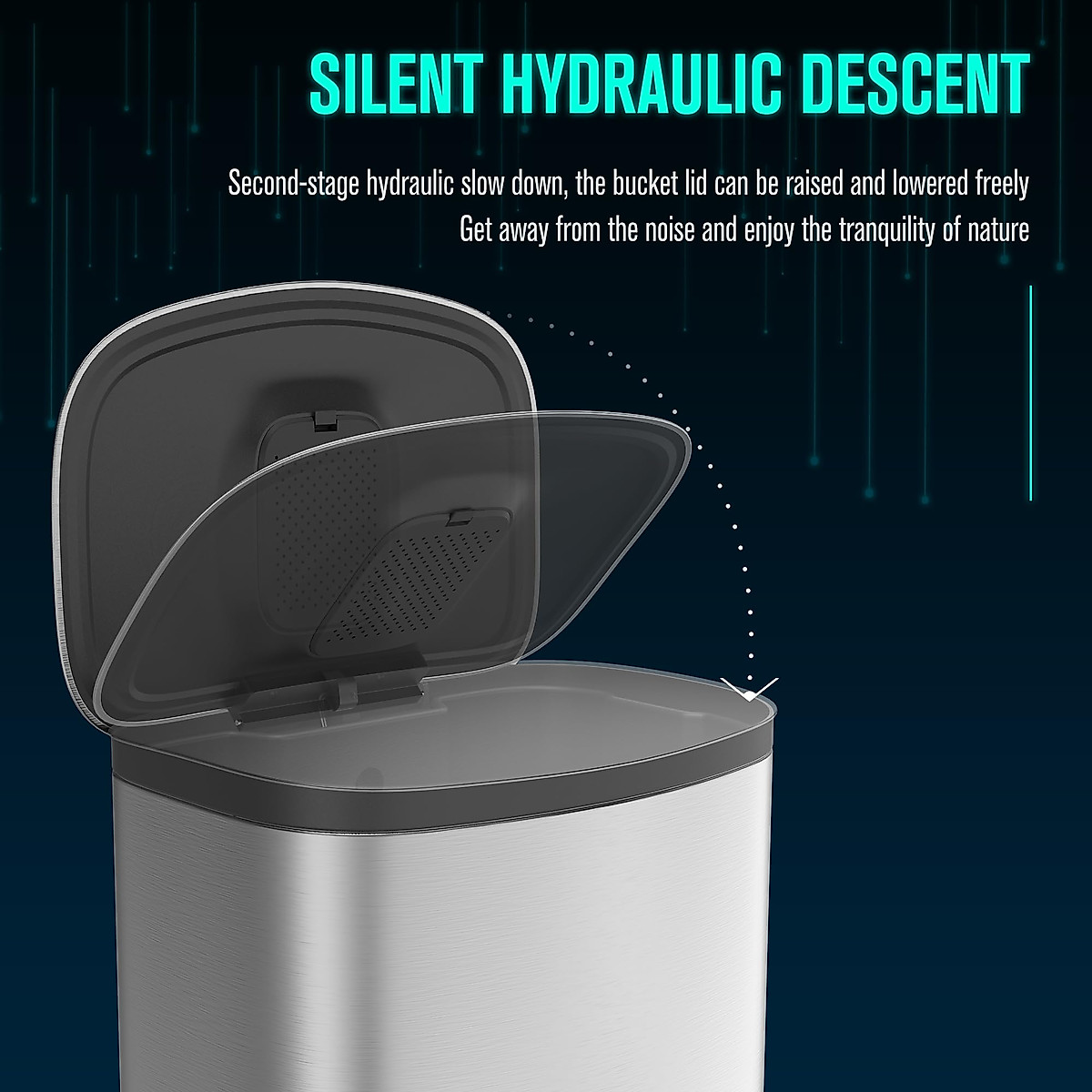 Ufurpie 13 Gallon/50L Trash Can with Foot Pedal, Stainless Steel Garbage Can with Soft-Close Lid, Garbage Bin Exquisite Oval Shape Cover Hands-Free for Kitchen, Bathroom, Office