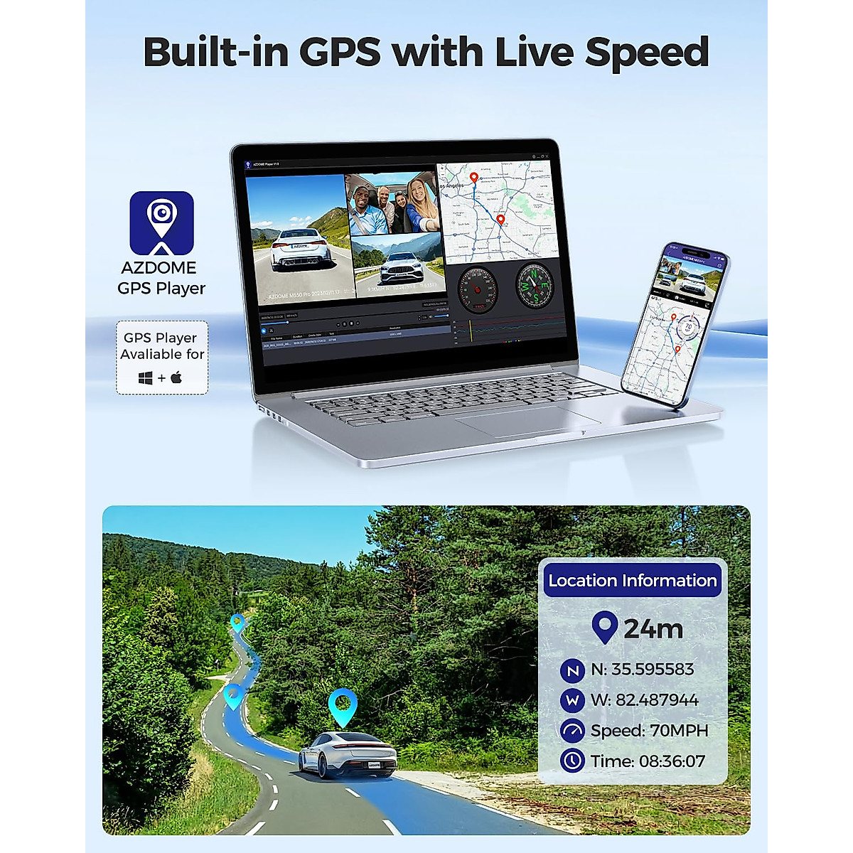 AZDOME M550 Pro 5G WiFi 3 Channel Dash Cam Built-in GPS, 4K+1080P Dual Dash Camera for Cars with 64GB Card, 1440P+1080P+1080P Front and Rear Inside, 3.19" IPS Screen, IR Night Vision, 24H Parking Mode