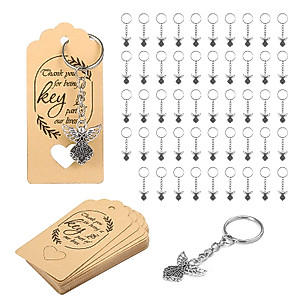 GWHOLE Guardian Angel Keychain Driver Key Ring Baptism Return Gift Light Weight Alloy Decoration Thank You Tag for Christmas Holiday Birthday Party 50pcs