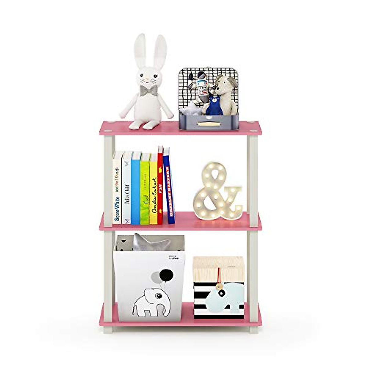 Furinno Turn-S-Tube 3-Tier Compact Multipurpose Shelf Display Rack with Square Tube, Pink/White