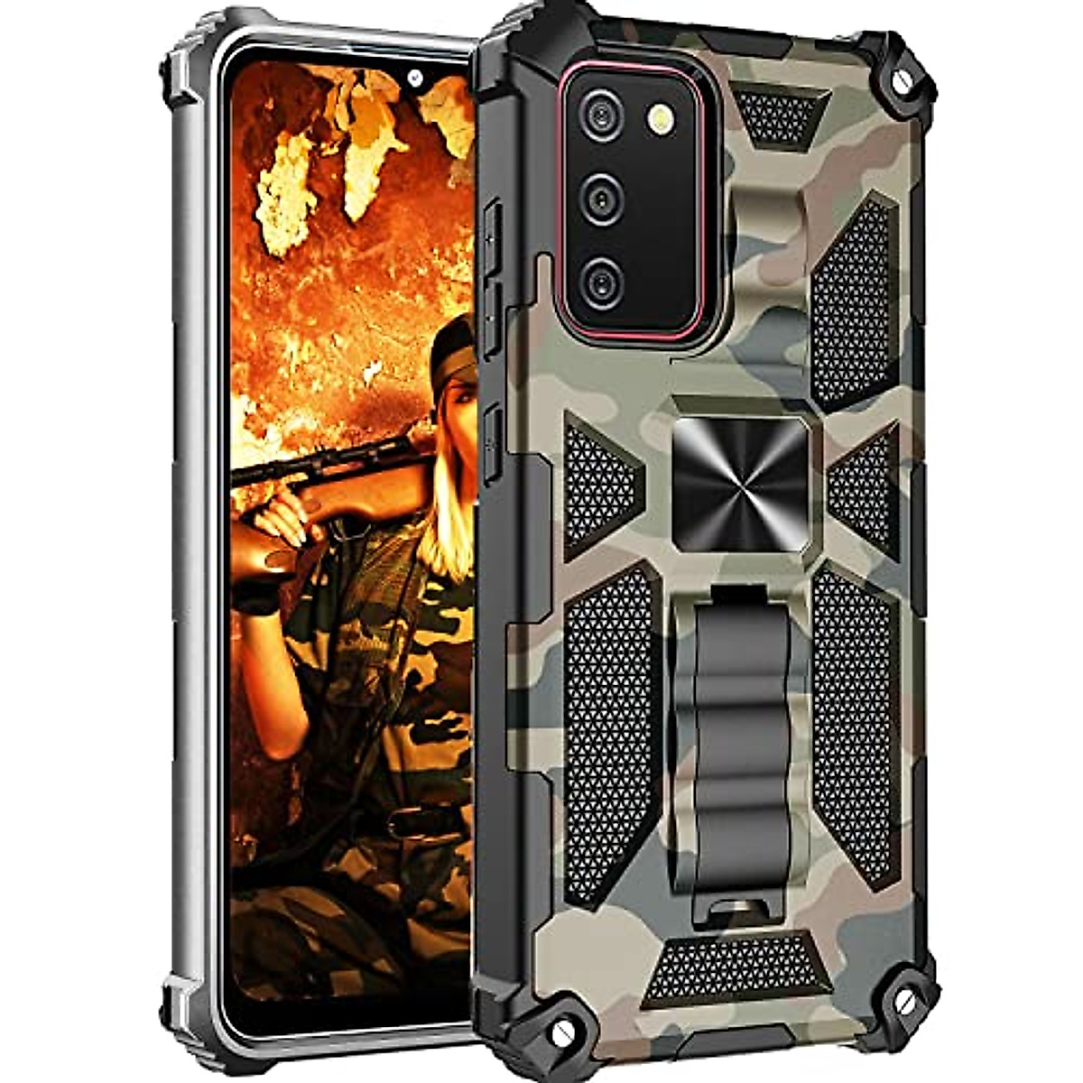 Samsung Galaxy A02S Phone Case,SZYZ Camouflage Sturdy Phone Case with Heavy Duty Shockproof Military Grade Anti-Fall Protection and Built-in Magnetic Cover for Samsung Galaxy A02S, MC Army Green
