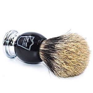 Parker Premium 3 Band Pure Badger Shaving Brush with Stand Included - Packaged in a Gift Box - Generate a Thick & Luxurious Lather with Your Favorite Shave Soap - Black & Chrome Handle