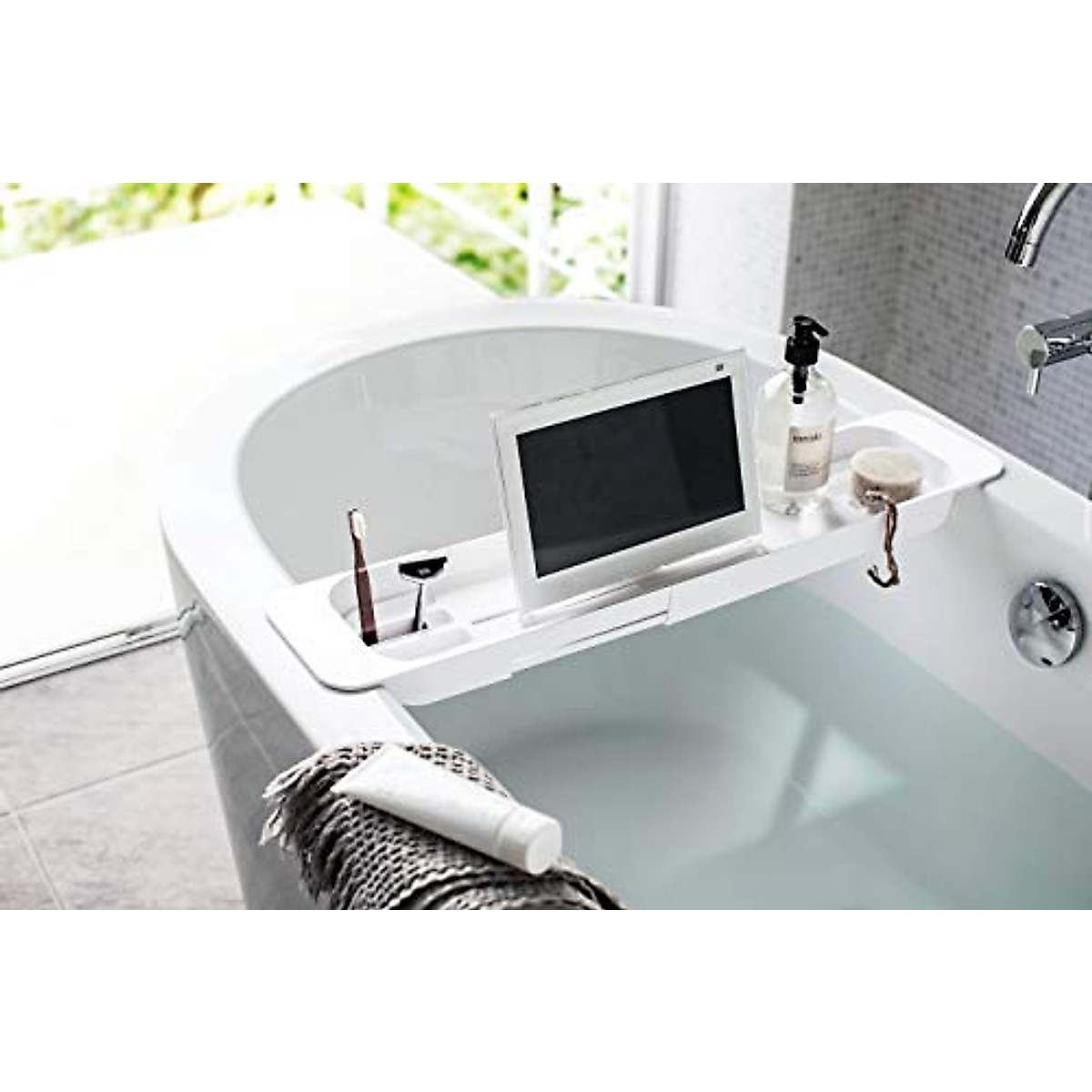 Yamazaki Home Tower Expandable Bathtub Caddy – Bathroom Tray Table Holder., White
