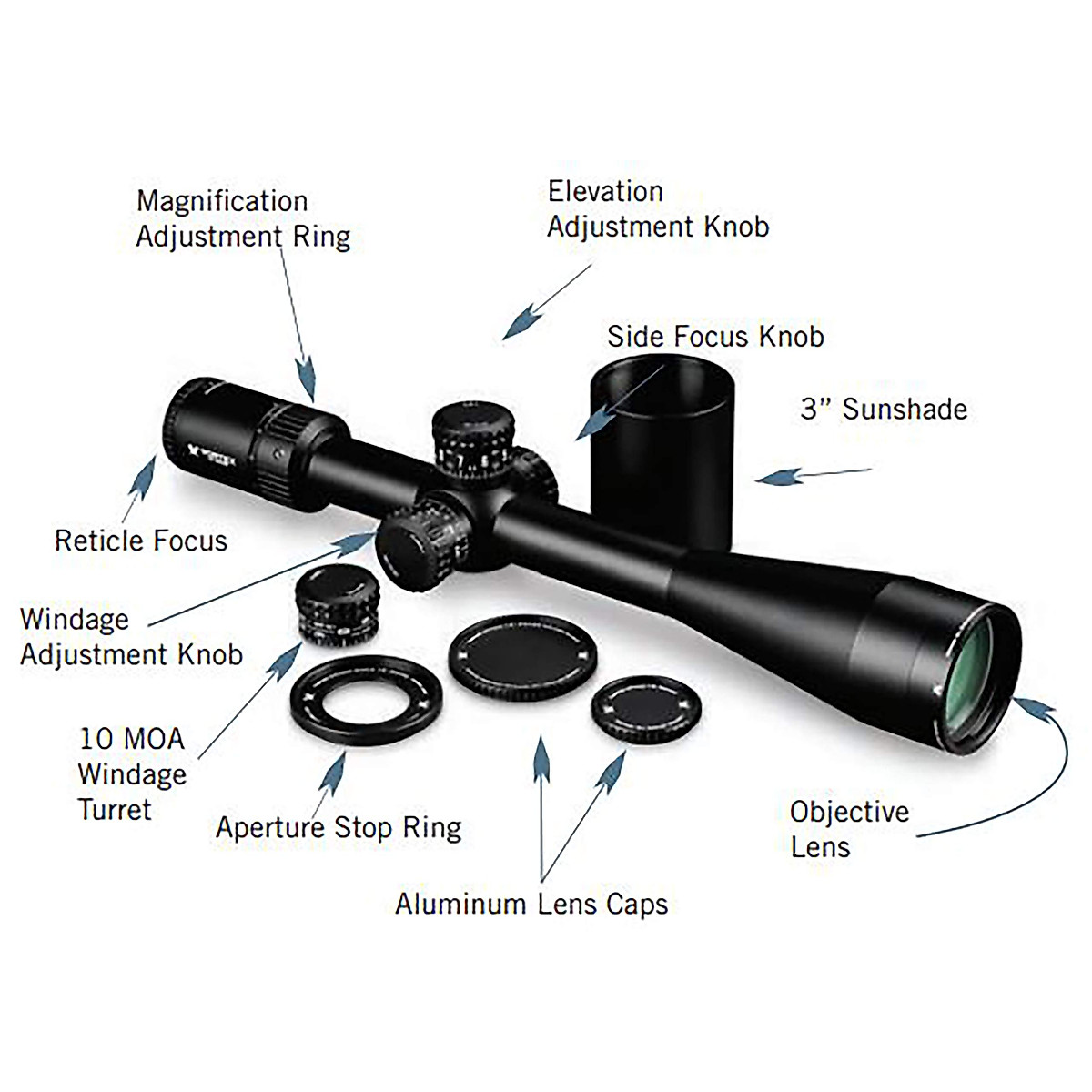 Vortex Optics Golden Eagle HD 15-60x52 Second Focal Plane Riflescopes - ECR-1 Reticle (MOA) , Black