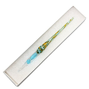 Gullor Glass Dip Pen Vintage Handmade Glass Signature Pen Crystal Dip Sign Pen Gift Pen, Light Blue