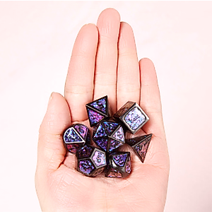 DND Polyhedral Metal Game Dice Glitter Purple and Pink with Black Numbers 7pc Set for Dungeons and Dragons RPG MTG Table Games D&D Pathfinder Shadowrun and Math Teaching