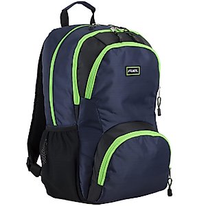 FUEL Travel Commuter Laptop Daypack Large Bag Backpack, Fits 17.5" Laptop, Interior Tech Sleeve, Navy w/Neon Green