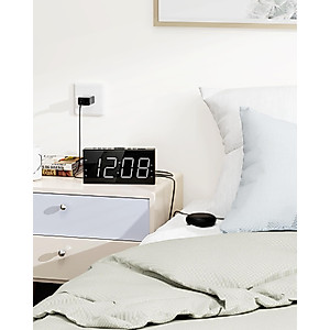 Loud Alarm Clock with Bed Shaker for Heavy Sleeper, Dual Vibrating Alarm Clock with USB Charger for Hearing-impaired Deaf, 7.5’’ Large LED Display with Dimmer, Snooze, 12/24H & Battery Backup