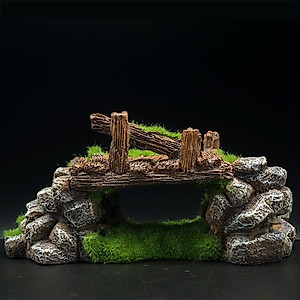 IESUTA Aquarium Decor Resin Moss Bridge Fish Play Cave Decor for Fish Tank Aquarium Ornament