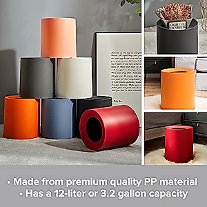 Modern Round Waste Basket - 2.1Gal/7.9L Open Top Trash Bin - Black Garbage Can with Removable Plastic Bin Liner - Touchless Bathroom Garbage Can or Trash Can for Kitchen - Minimalist Office Trash Can