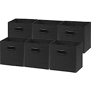 6 Pack - SimpleHouseware Foldable Cube Storage Bin with Handle, Black