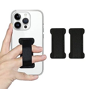 WUOJI - Finger Strap Phone Holder - Ultra Thin Anti-Slip Universal Cell Phone Grips Band Holder for Back of Phone - 2Pack(Black)