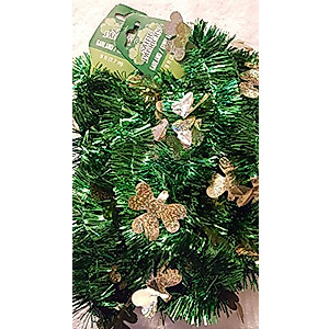 2 St. Patrick’s Green Tinsel 9-Ft Garlands with GOLD Shamrocks, Total 18 Ft