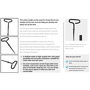 Tent Stakes, 4 Pcs Ice Nail Ground Nail Threaded Peg Nail Tent Fixer Accessory Tent Nail Ice Fishing Anchors Tool for Outdoor Camping Tent Ice Fishing Shelter Stake (Black L)