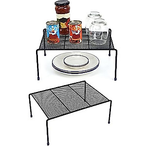 Set of 2 Mesh Kitchen Shelves Cabinet Storage Shelf Rack (13.1 x 10.2 Inch) ，Kitchen Bathroom Pantry Cupboard Desk Home Office, Fridge, Cabinet, Bathroom Cupboard, Non-Slip Plastic Feet (2, Black)