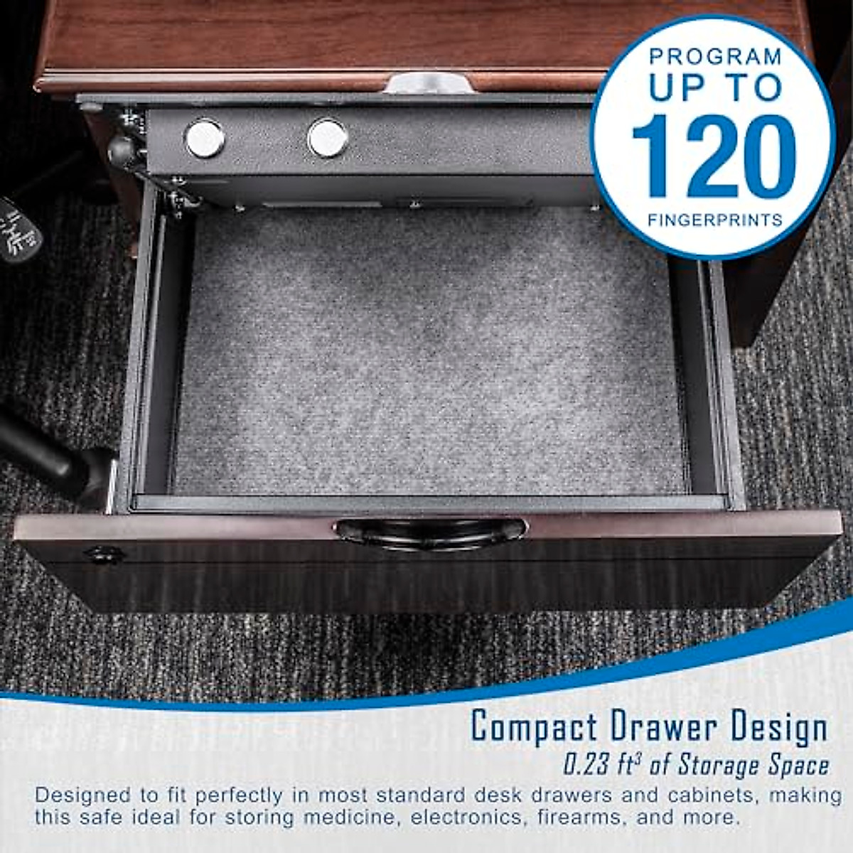 BARSKA AX11556 Biometric Fingerprint Top Opening Security Drawer Safe Box 0.23 Cubic Ft, Multi, One Size , Black , 14.75 x 11.25 x 5
