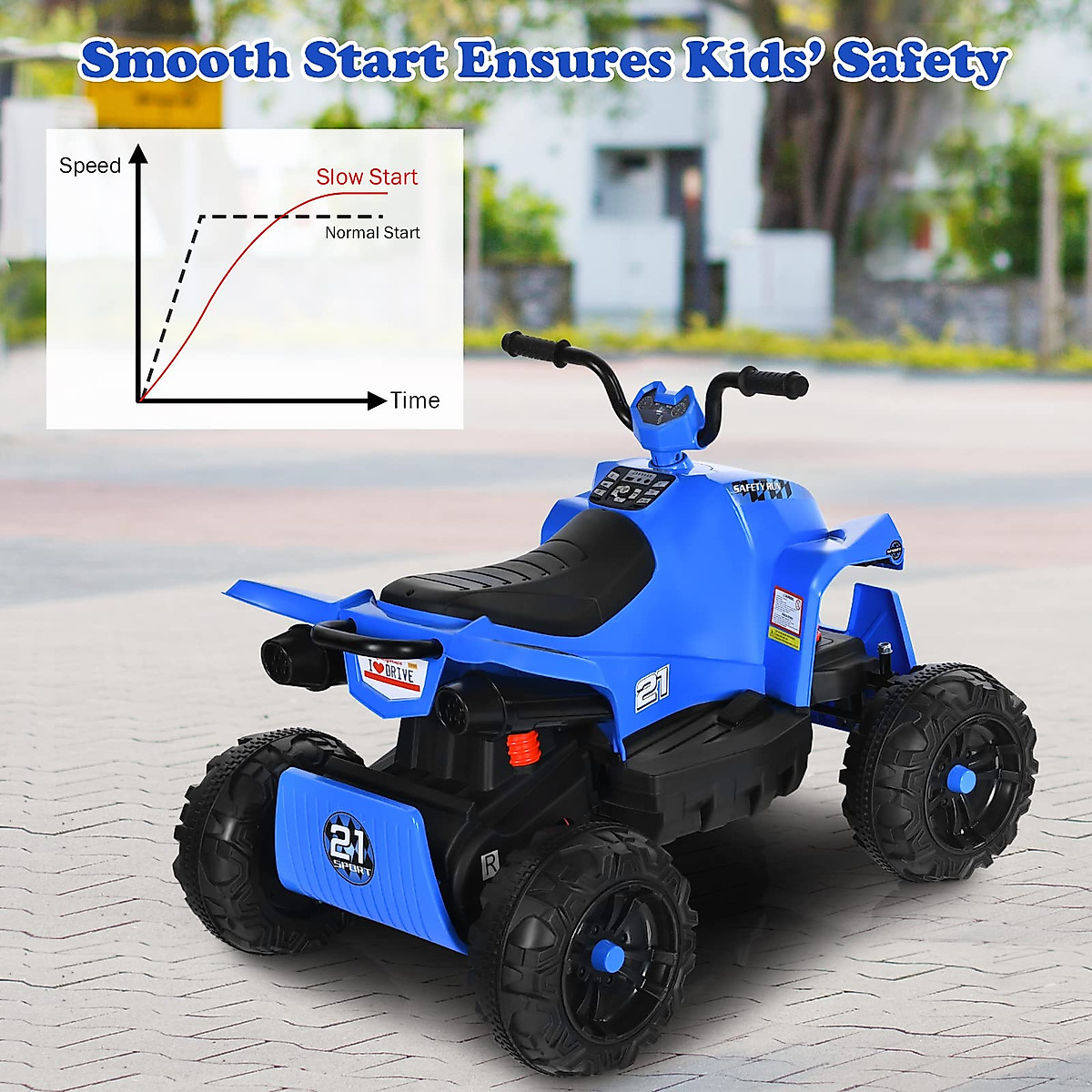 Costzon Kids ATV, 12V Battery Powered Electric Vehicle w/LED Lights, 4-Wheel Suspension, Music, Story, USB, MP3, Extended Seat, Ride on Car 4 Wheeler Quad for Boys & Girls Gift, Ride on ATV (Blue)