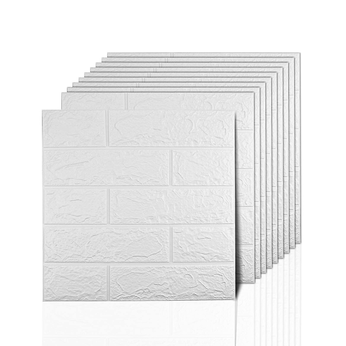 Sodeno 3D Wall Panels Peel and Stick, 14.5 Sq Ft Coverage,Printable Faux Brick Wallpaper Sticker with Self-Adhesive Waterproof Foam for Interior Wall Decor, Bathroom, Home Decoration (10 Pcs) (White)