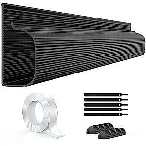 Delamu Cable Management Under Desk- 4 Pack J Channel Cable Raceway, 62.8'' Cord Cover Hider- Self Adhesive Cord Cable Organizer for Desk Wire Management- Cable Management Tray, 4X15.7'', Black
