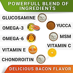 Glucosamine Treats for Dogs - Joint Supplement w/Omega-3 Fish Oil - Chondroitin, MSM - Advanced Mobility Chews - Joint Pain Relief - Hip & Joint Care - Peanut Butter Flavor - 120 Ct