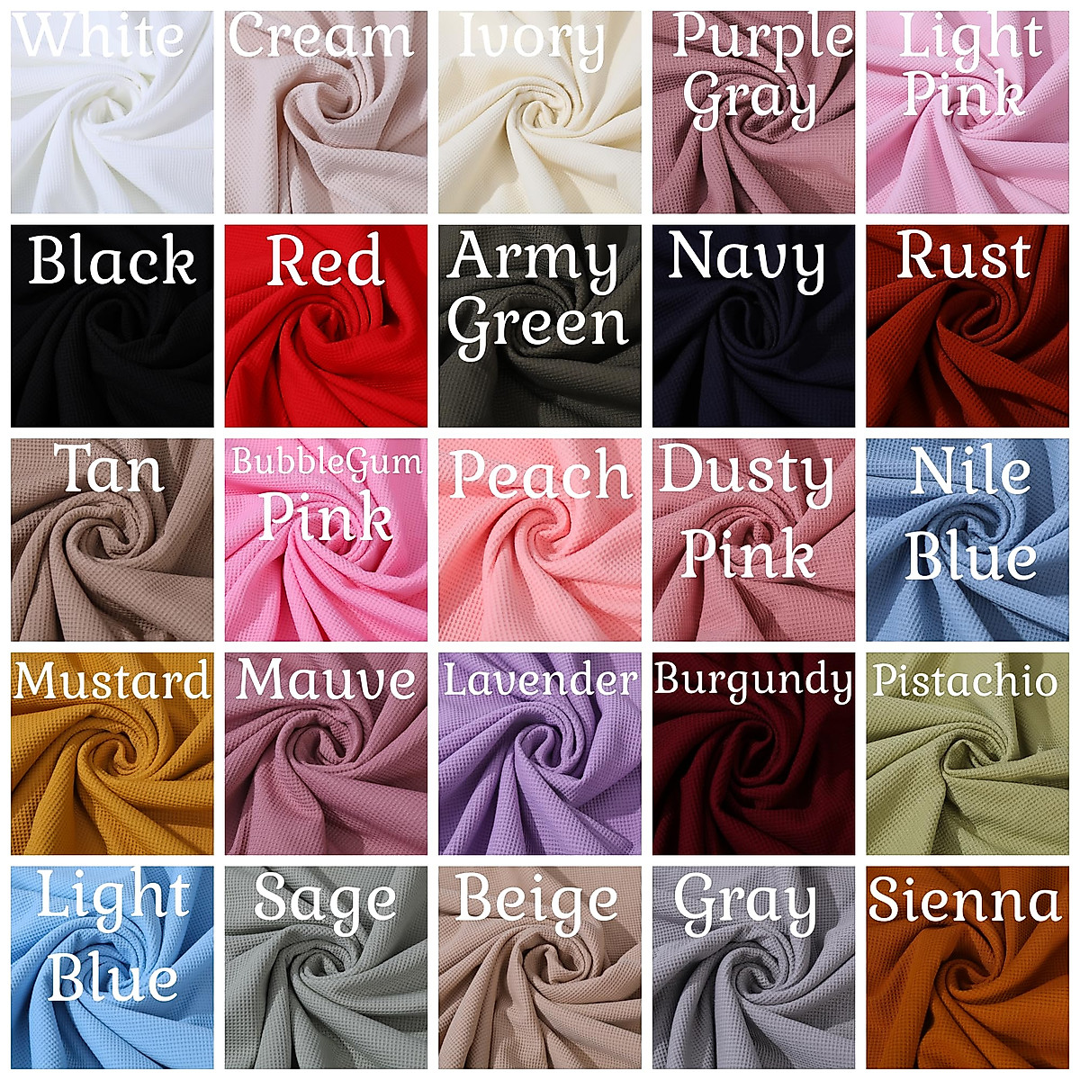 Stretchy Waffle Fabric by The Yard Waffle Knit Polyester Stretch Spandex 60 inches Wide - Solid Colors - 1 Yard (Black)