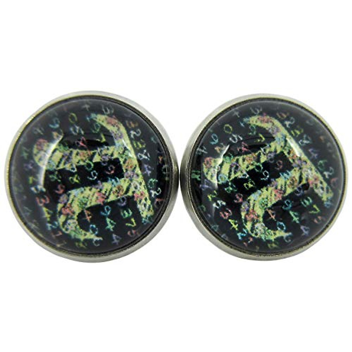 Stainless Steel Pi Print Glass Stud Earrings 12mm