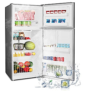 Smad 18 Cu.Ft Top Mount Freezer, Apartment Size Refrigerator with Electronic Temperature Control and Reversible Door, Garage Ready Refrigerator for Dorm, Garage, Office, Bedroom, Stainless Steel