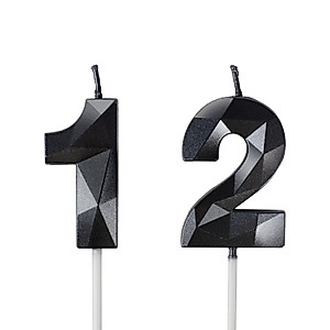 Number 12 Candles,12th Birthday Candles,Black Happy Birthday Candle for Cake,3D Design Cake Topper Decorations for Boy Men Pet Birthday Party Wedding Anniversary Celebration Supplies