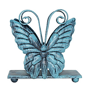 Owlgift Metal Butterfly Shaped Napkin Holder, Tabletop Paper Towel Dispenser, w/Freestanding Tissue Stand, Storage (Turquoise)