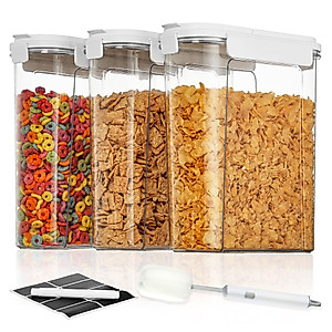 Vtopmart Cereal Containers Storage Set, 3 PCS Airtight Food Storage Containers with Flip-Top Lids, Plastic Cereal Organizer Dispenser for Kitchen, Pantry Organization Storage (135.2oz/4L)