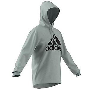 adidas Men's Essentials Logo Hoodie, Medium Grey Heather/Black, Large